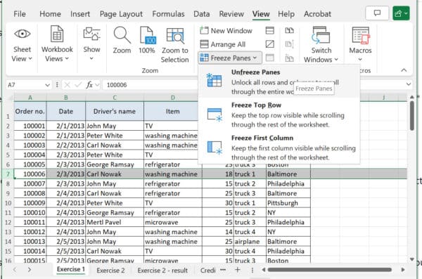 How To Freeze A Row In Excel