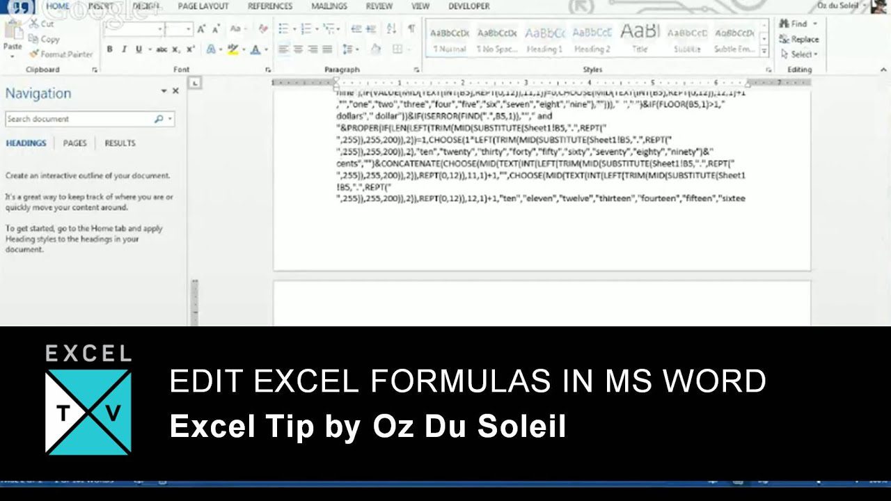Edit Excel Formulas In WORD Spreadsheet Tips And Tricks Excel TV